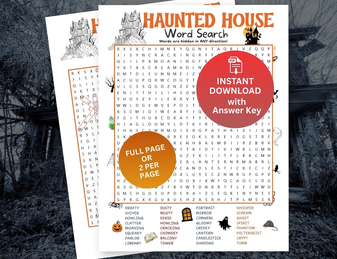 Halloween Word Search Puzzle, Printable Haunted House Word Find ...