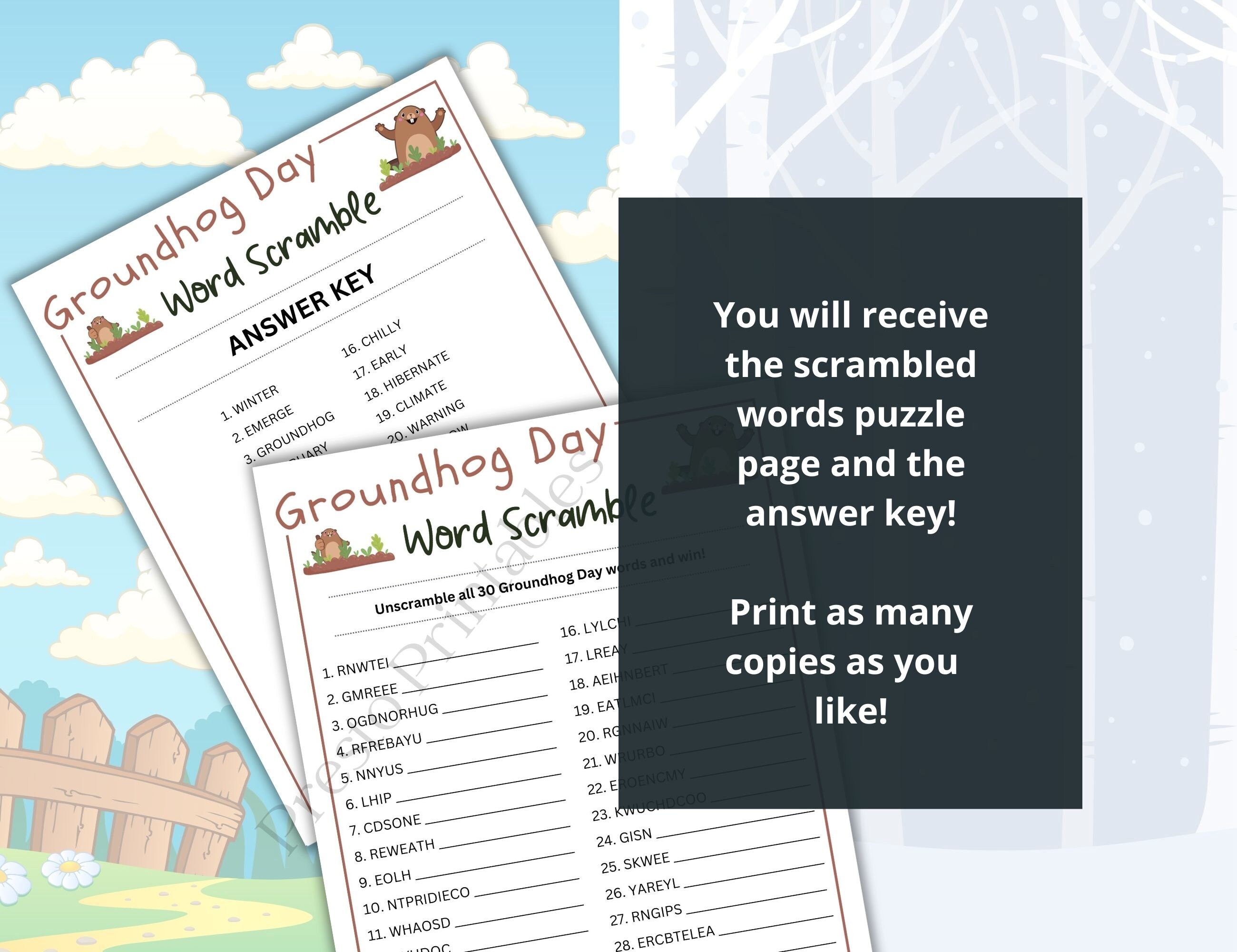 Printable Groundhog Day Word Scramble Game, Classroom Homeschool ...