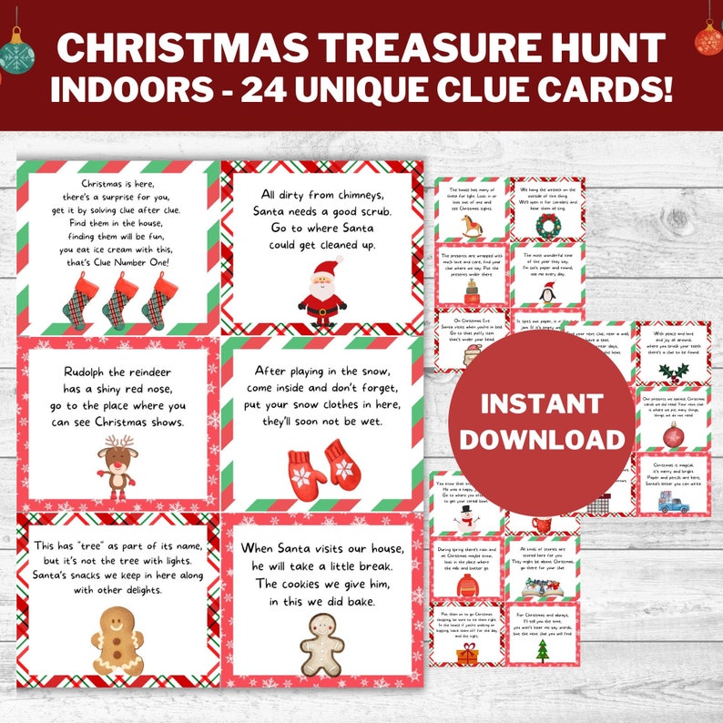 Christmas Treasure Hunt Clues, Christmas Treasure Hunt, Printable ...