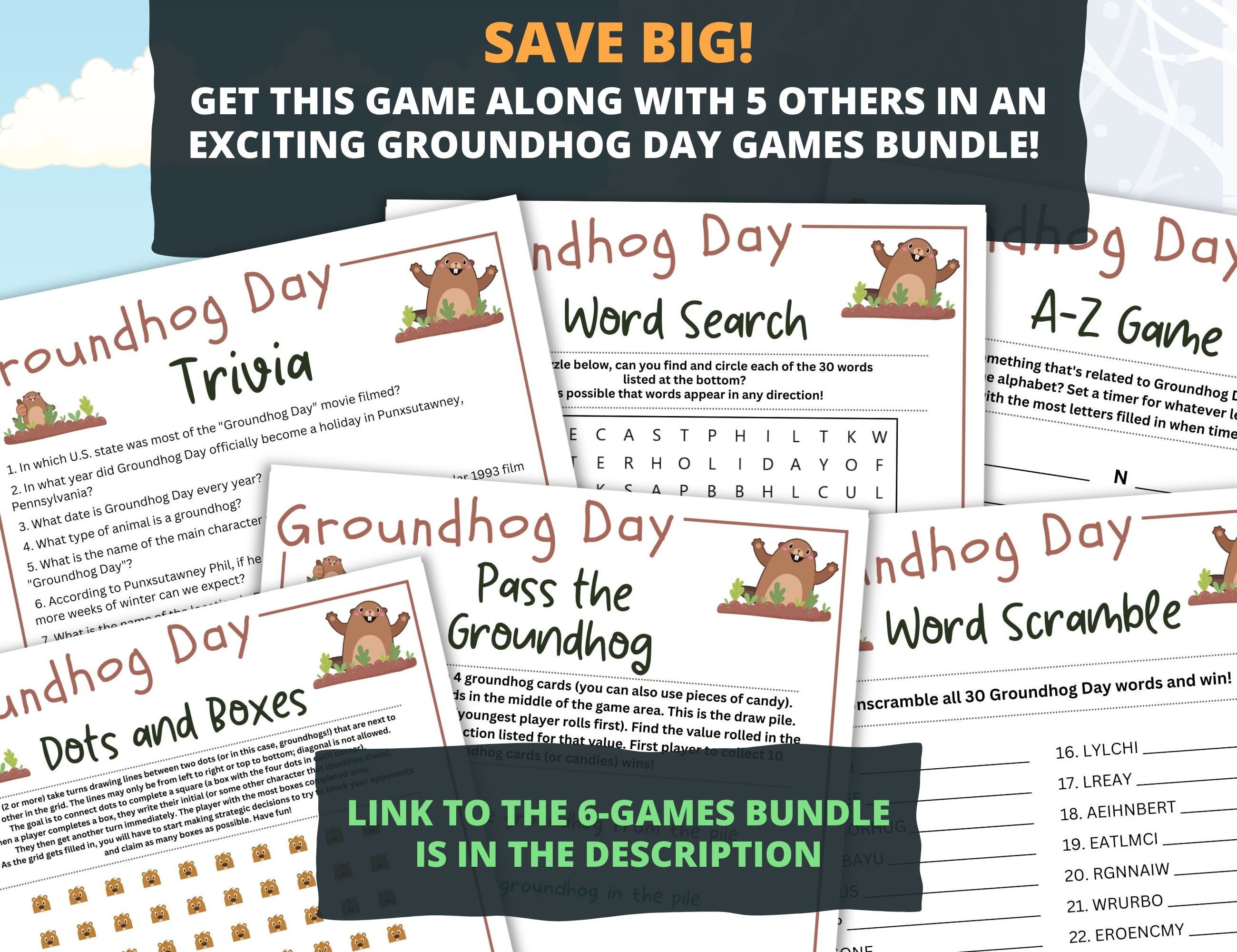 Printable Groundhog Day A to Z Alphabet Game, Classroom Homeschool ...