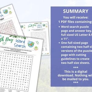 Printable Earth Day Word Search Game, Kids Colorful Illustrated US ...