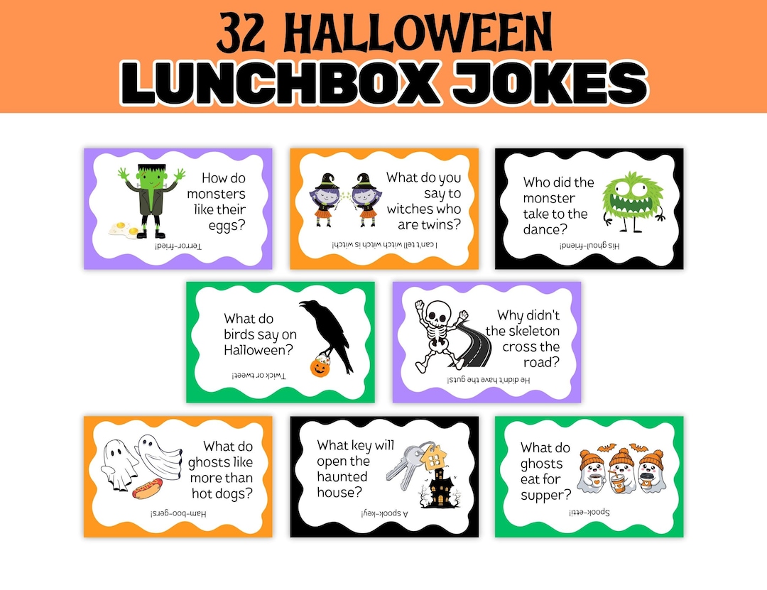 Kids Halloween Joke Cards, Funny Lunch Box Notes, Lunchbox Funnies ...