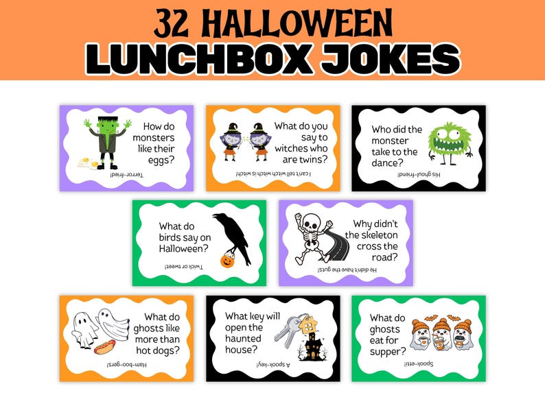 Kids Halloween Joke Cards, Funny Lunch Box Notes, Lunchbox Funnies ...