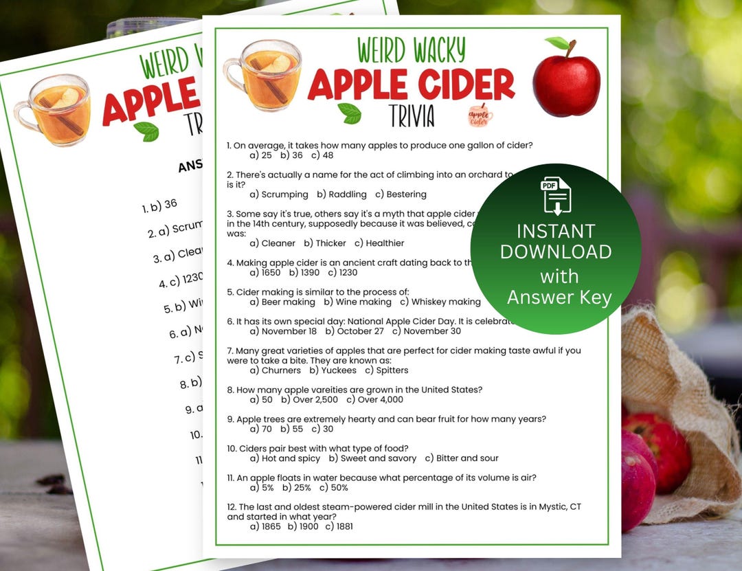 Apple Cider Trivia Game, Kids Adults Fall Party Activity, Autumn Field ...