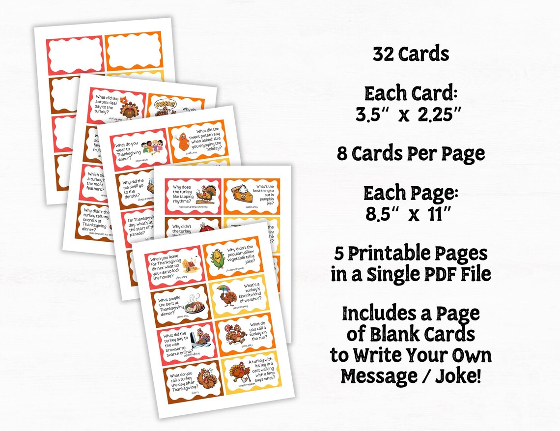 Kids Thanksgiving Joke Cards, Funny Lunch Box Notes, Lunchbox Funnies ...