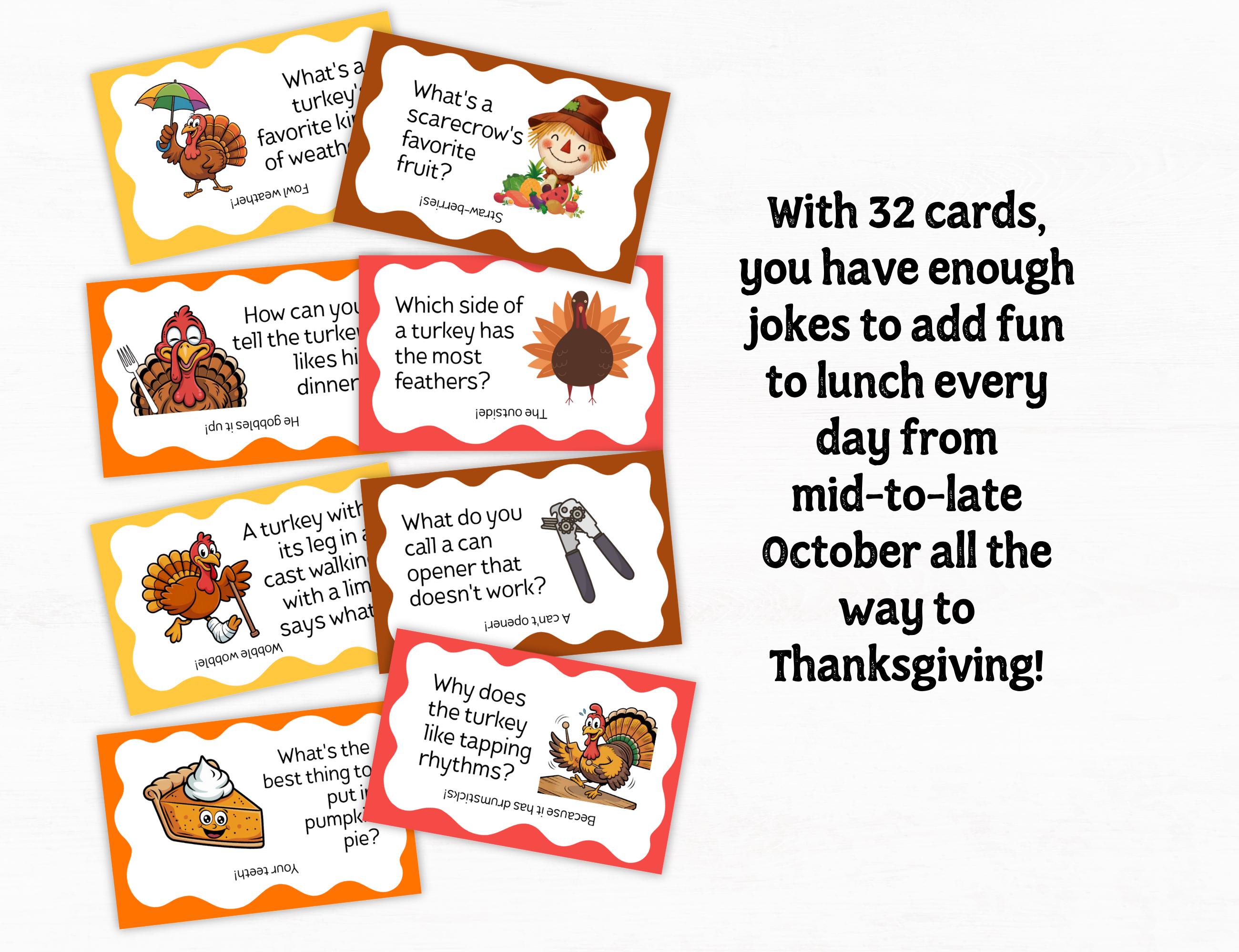 Kids Thanksgiving Joke Cards, Funny Lunch Box Notes, Lunchbox Funnies ...