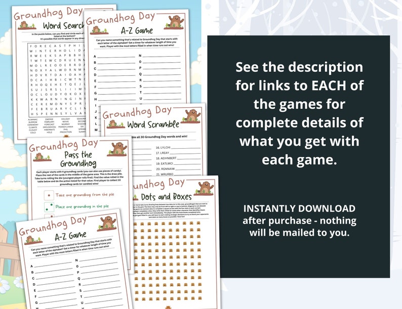 Bundle of 6 Groundhog Day Games, Groundhog Day Printable Games, Instant ...