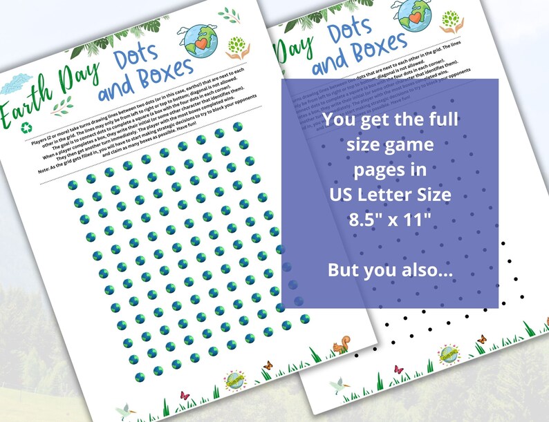 Printable Earth Day Dots and Boxes Party Game, Kids Colorful US Letter ...