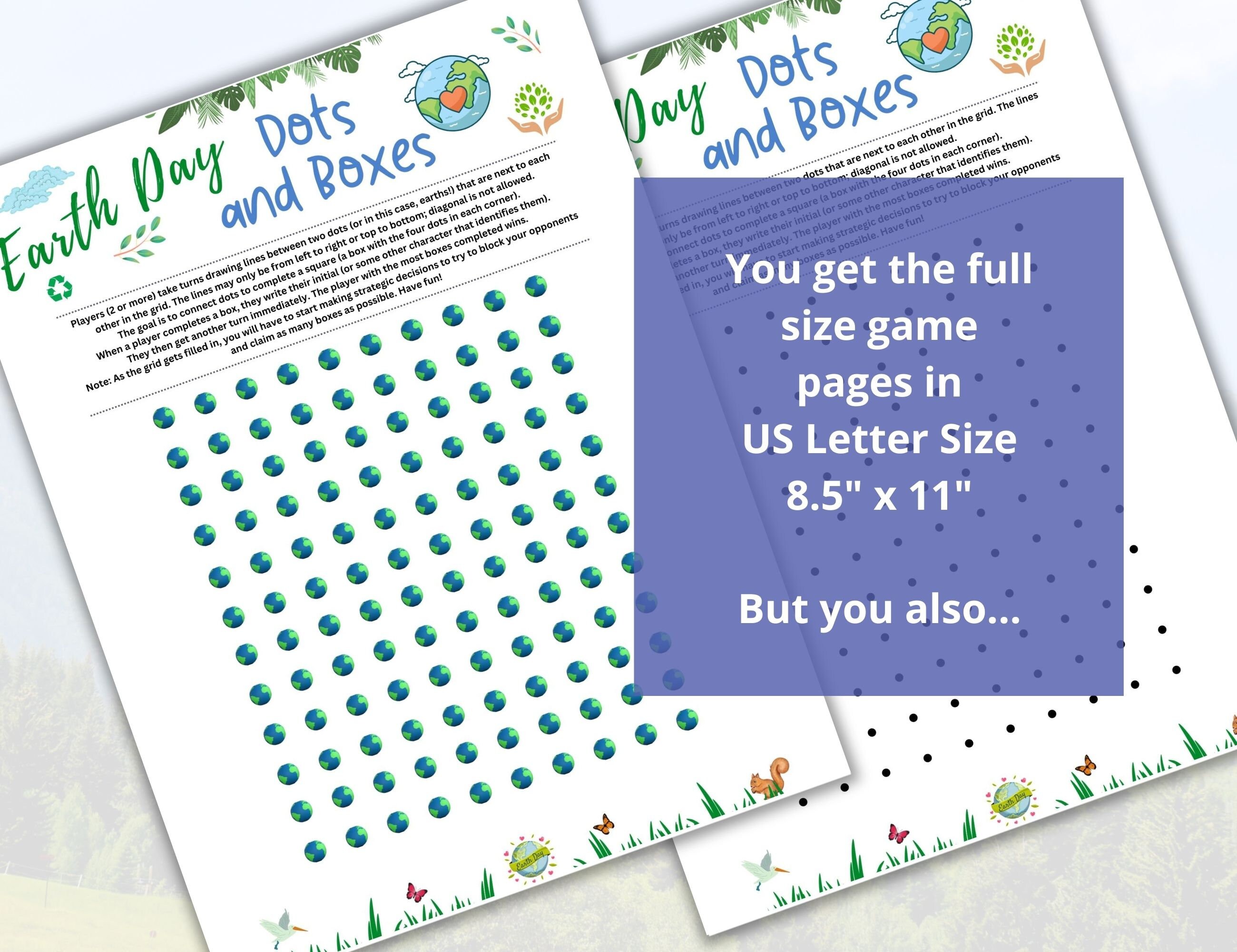 Printable Earth Day Dots and Boxes Party Game, Kids Colorful US Letter ...