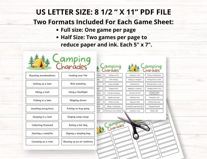 Camping Charades, Campground Activity for Kids Adult, Family Campsite ...