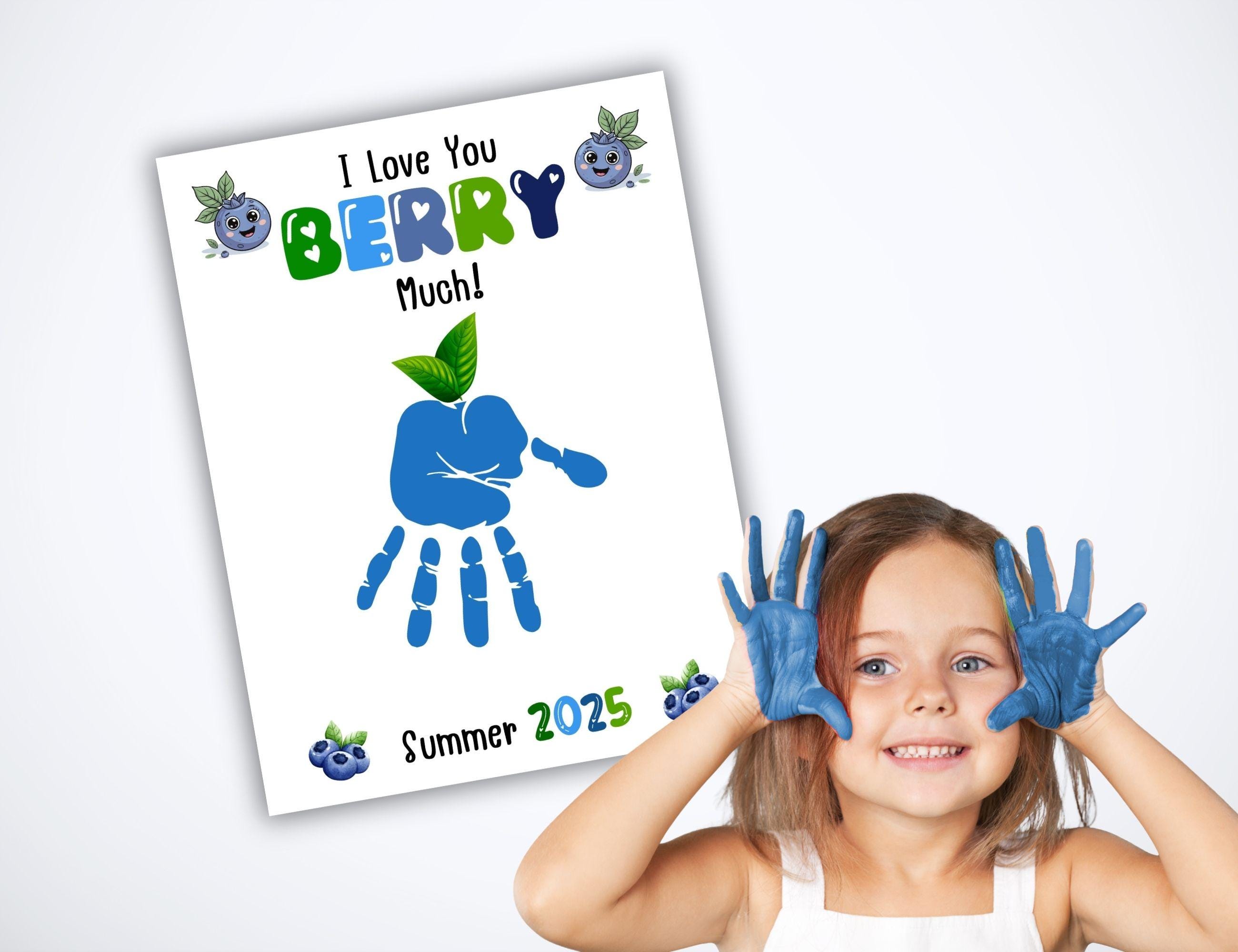 Blueberry Handprint Craft for Kids, Summer Toddler Daycare Kindergarten ...