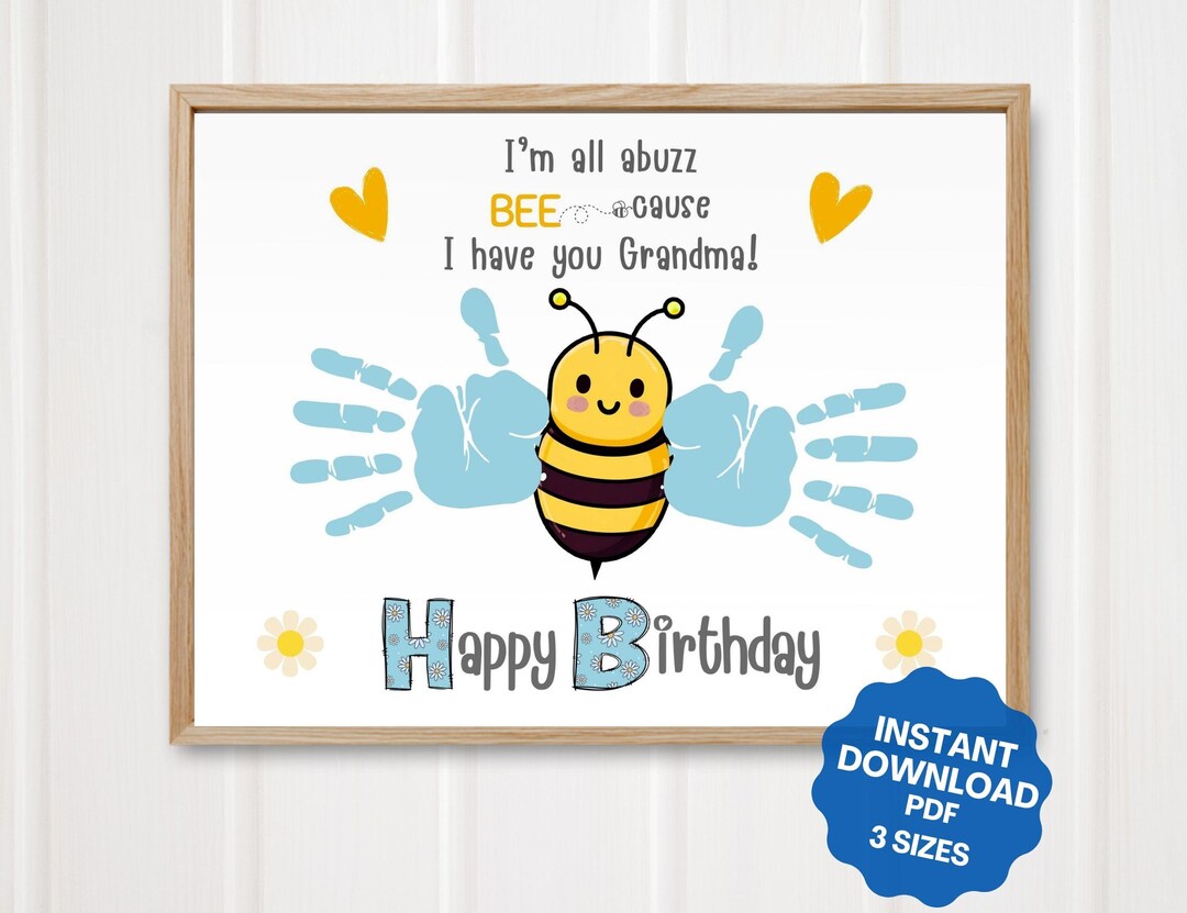 Bee Grandma Birthday Card Handprint Craft for Kids, Grandma Keepsake ...