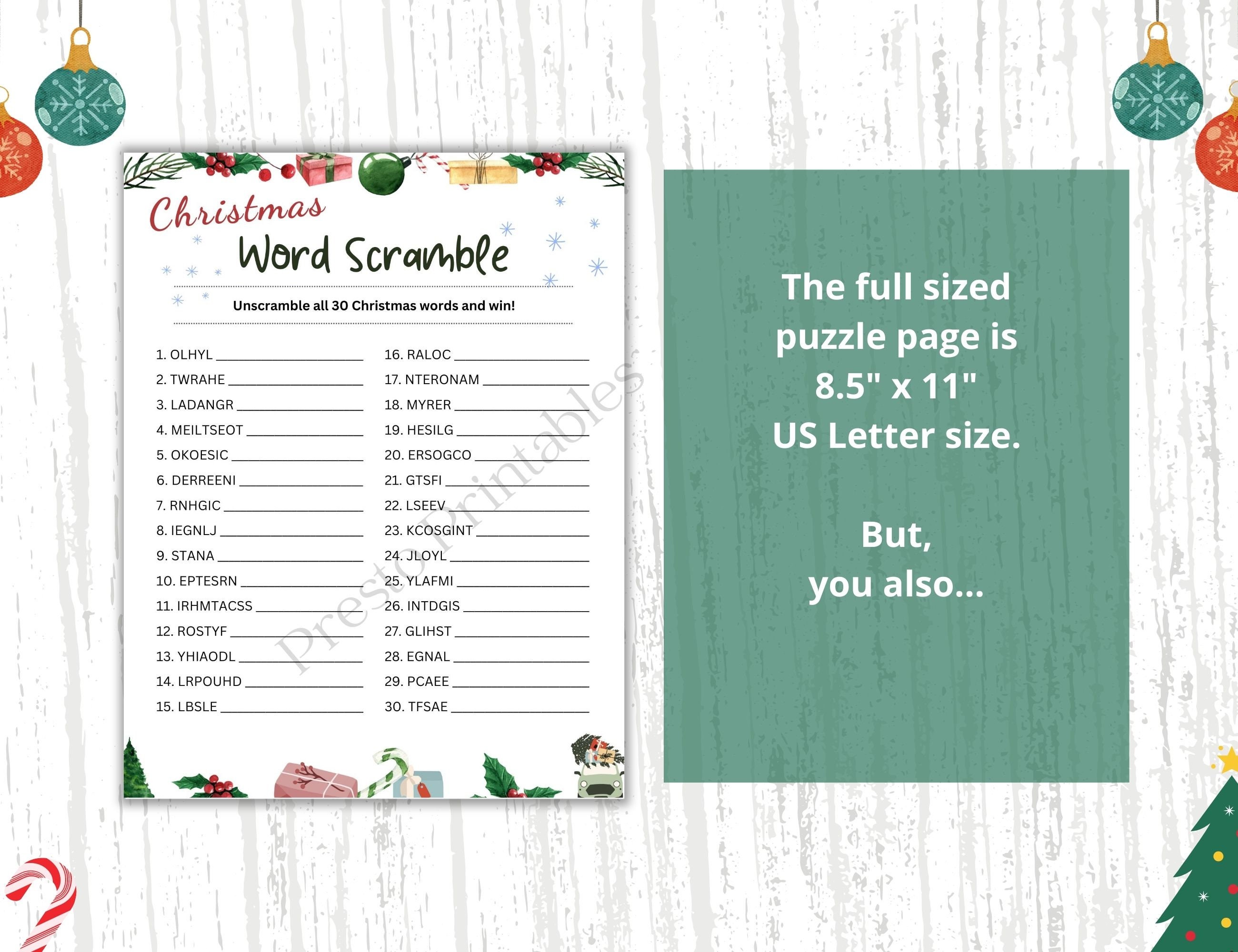 Unscramble Christmas Words Game, Holiday Word Scramble Printable Family ...