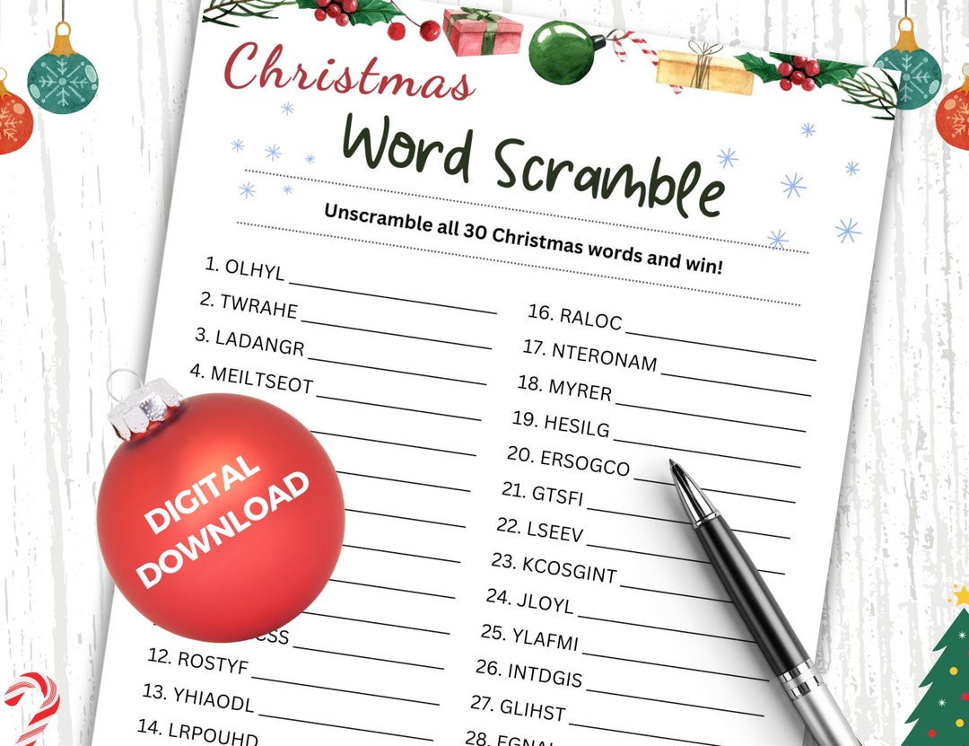 Unscramble Christmas Words Game, Holiday Word Scramble Printable Family ...