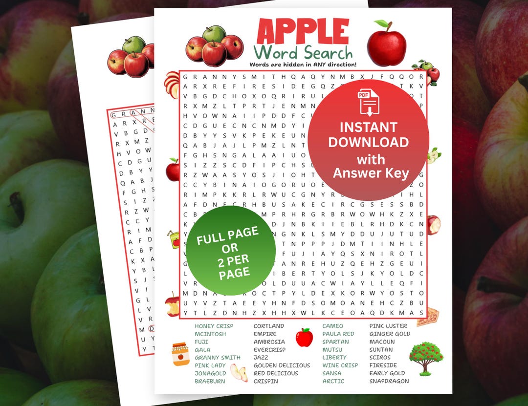 Apple Word Search Puzzle, Fall Word Hunt Game, Apples Words Find ...