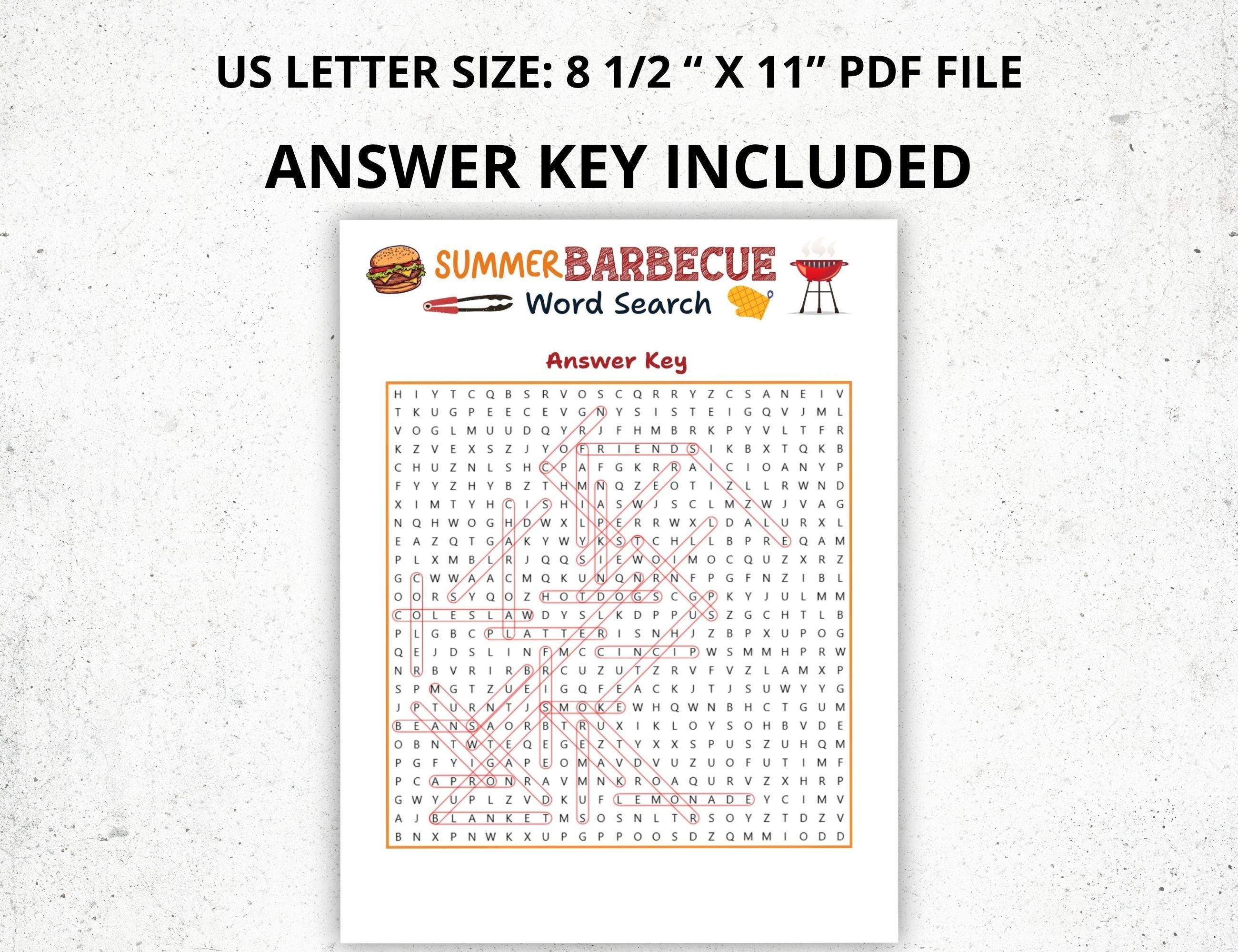 Summer Barbecue Word Search Puzzle, Family Cookout Game, Barbecue ...