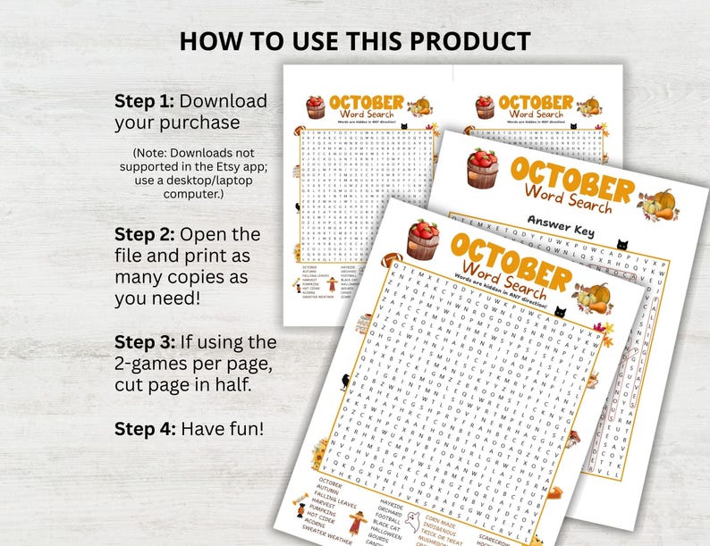 October Word Search Puzzle, Fall Word Hunt Activity for Kids Adults ...