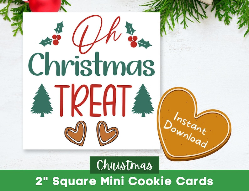 Printable Mini Cookie Card, Oh Christmas Treat, Christmas 2 Inch Square ...