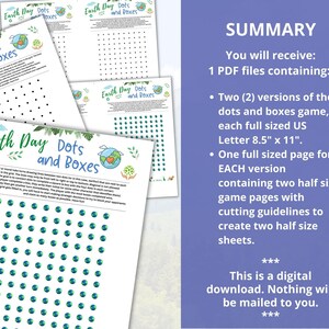 Printable Earth Day Dots and Boxes Party Game, Kids Colorful US Letter ...