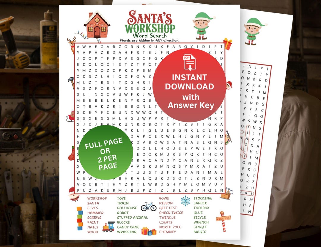 Christmas Word Search Puzzle, Santa's Workshop Word Search Game, Santa ...