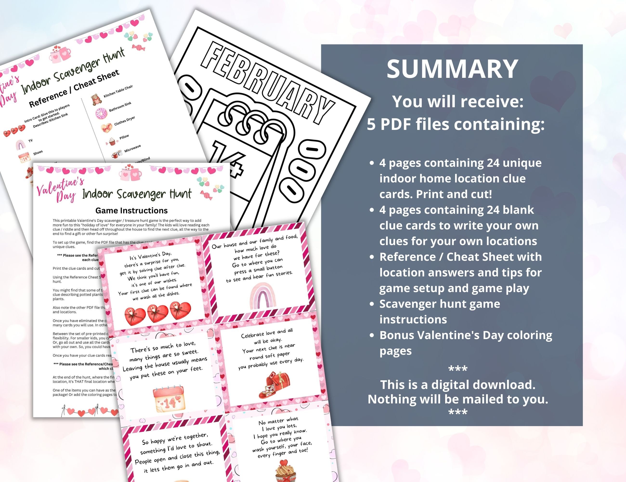 Valentine's Day Treasure Hunt Clues for Kids, Printable Instant ...
