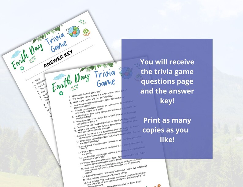 Printable Earth Day Trivia Game, Kids Colorful Questions Answers US ...