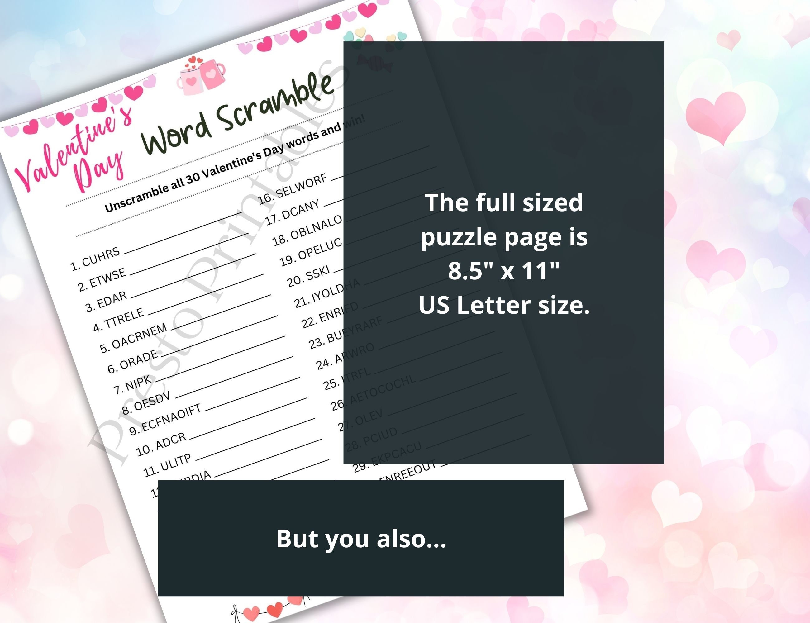 Printable Valentine's Day Word Scramble Game, Classroom Homeschool ...