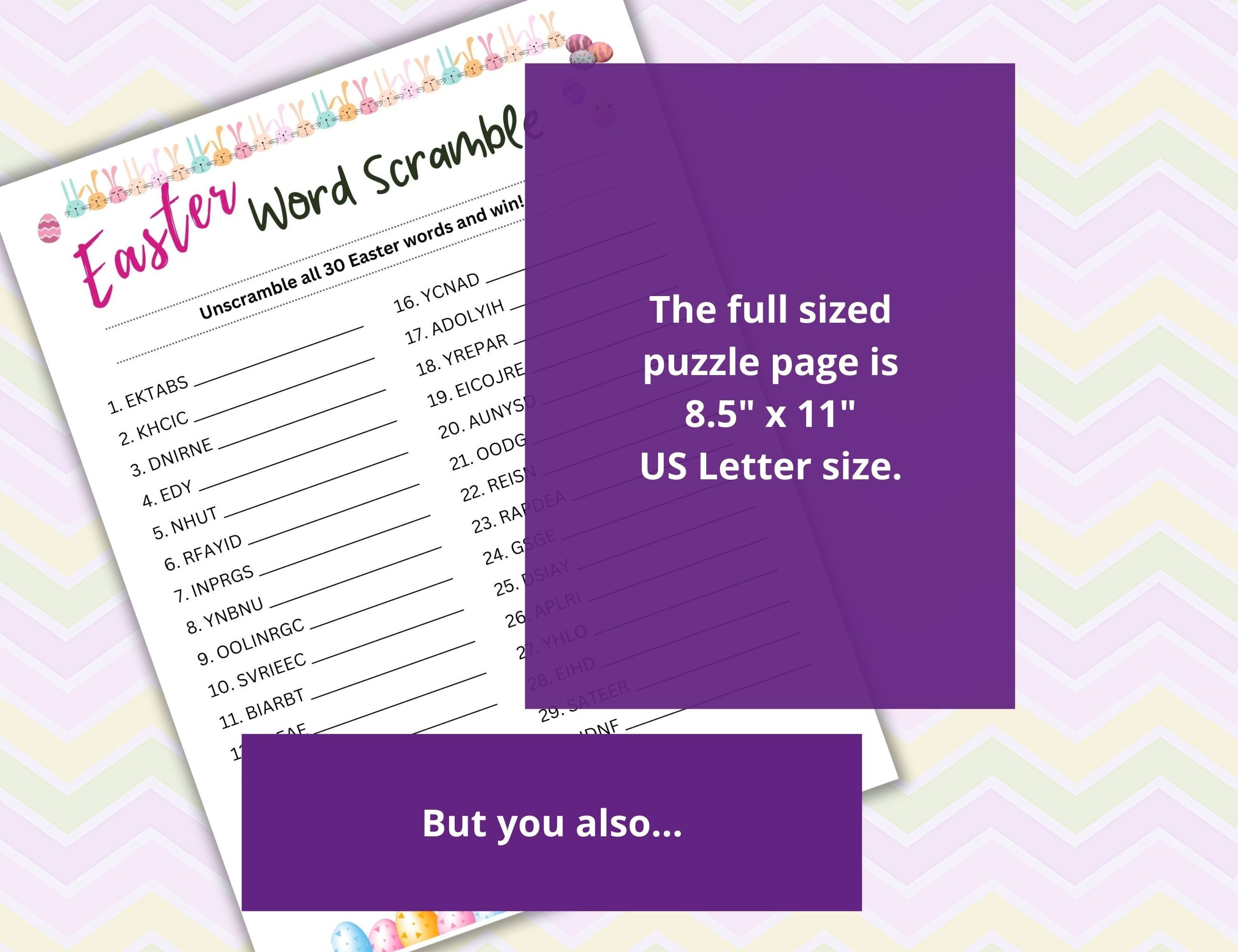Kids Printable Easter Word Scramble Game, Simple Fun Pastel US Letter ...