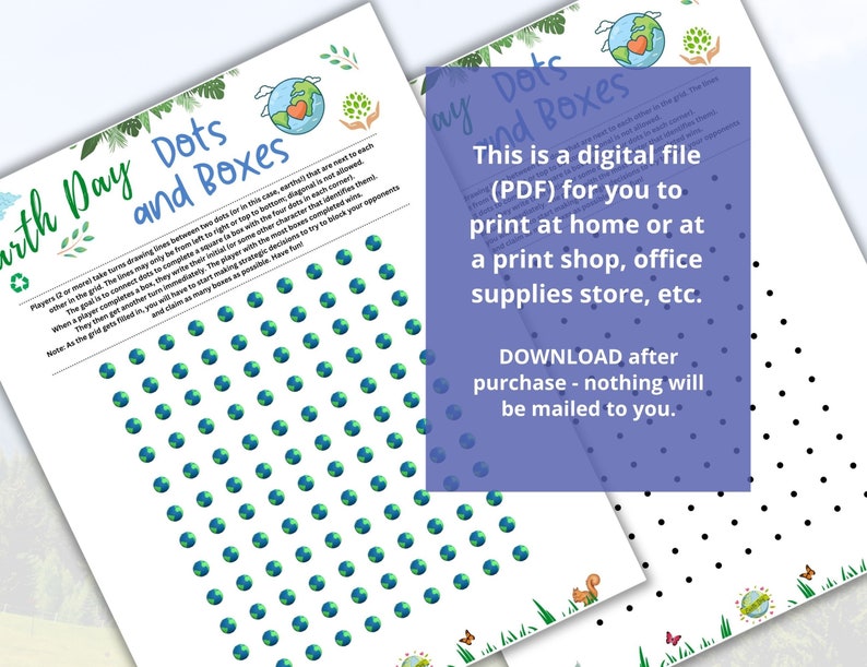 Printable Earth Day Dots and Boxes Party Game, Kids Colorful US Letter ...