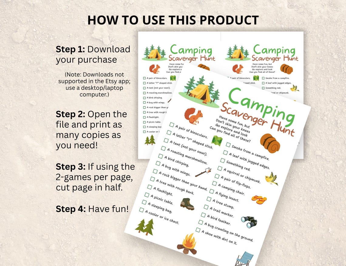 Camping Scavenger Hunt Game for Kids, Family Outdoor Campground ...
