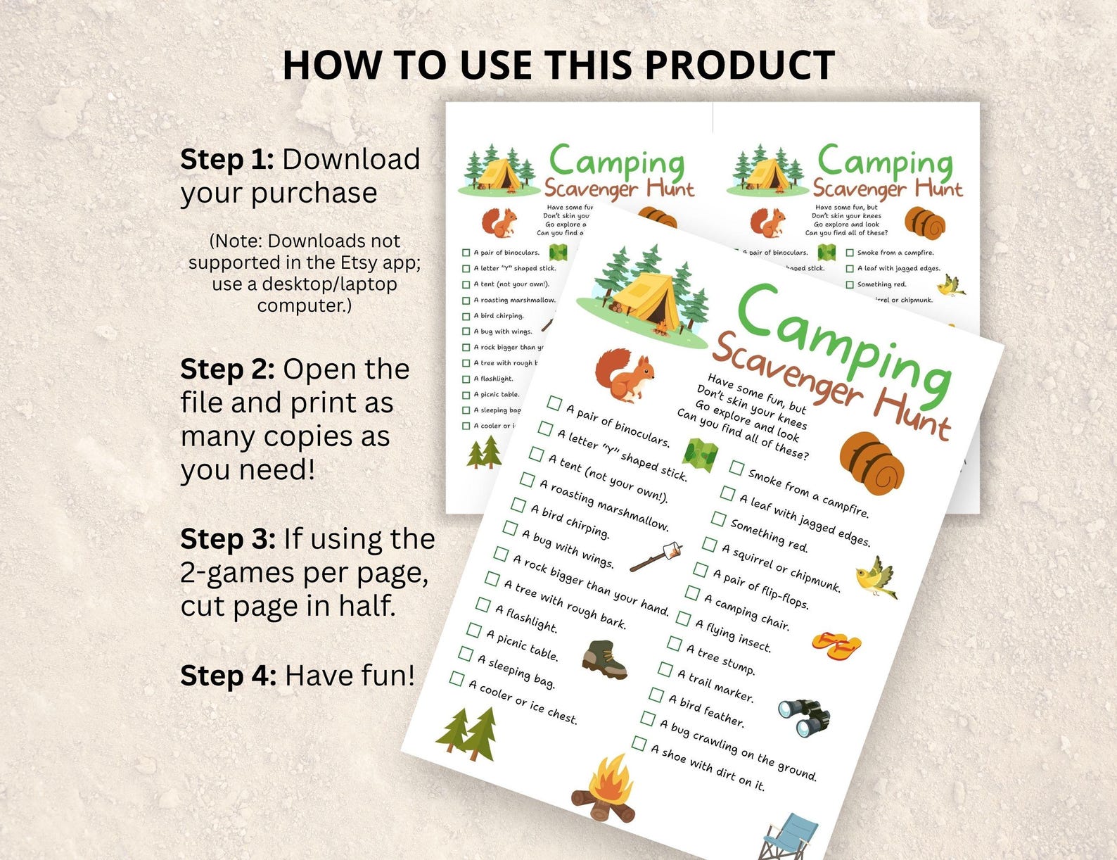 Camping Scavenger Hunt Game for Kids, Family Outdoor Campground ...