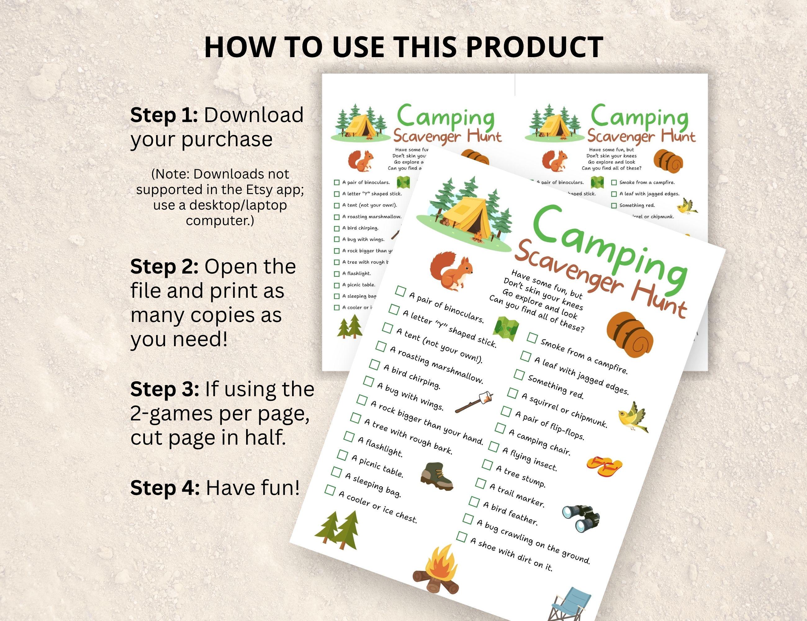 Camping Scavenger Hunt Game for Kids, Family Outdoor Campground ...