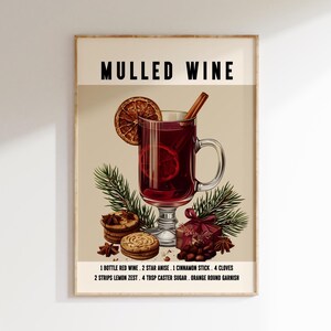 Mulled Wine Print Cocktail Wall Art Kitchen Christmas Decor Mulled Wine ...