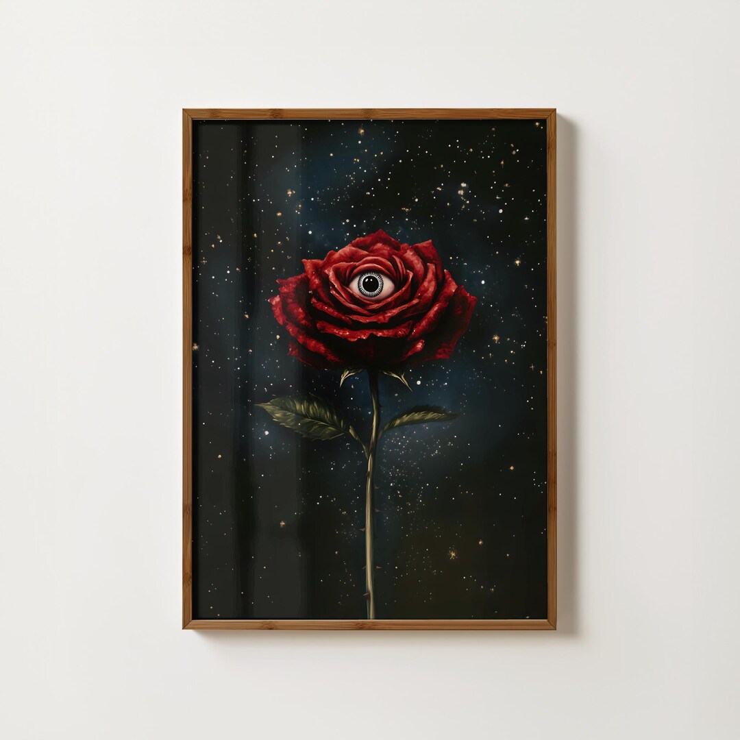 Evil Eye Rose Print Mystical Rose Painting Moody Floral Wall Art Gothic ...
