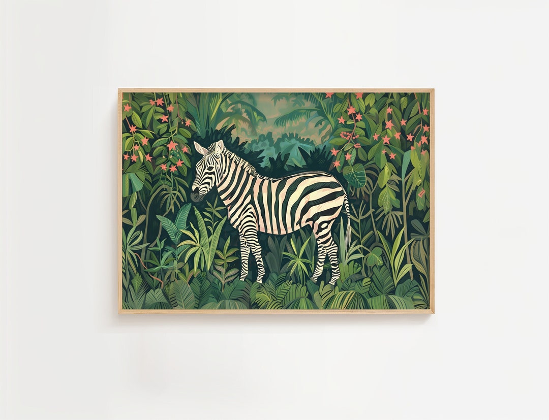 Zebra Jungle Print Botanical Zebra Art Tropical Nursery Prints Animal ...