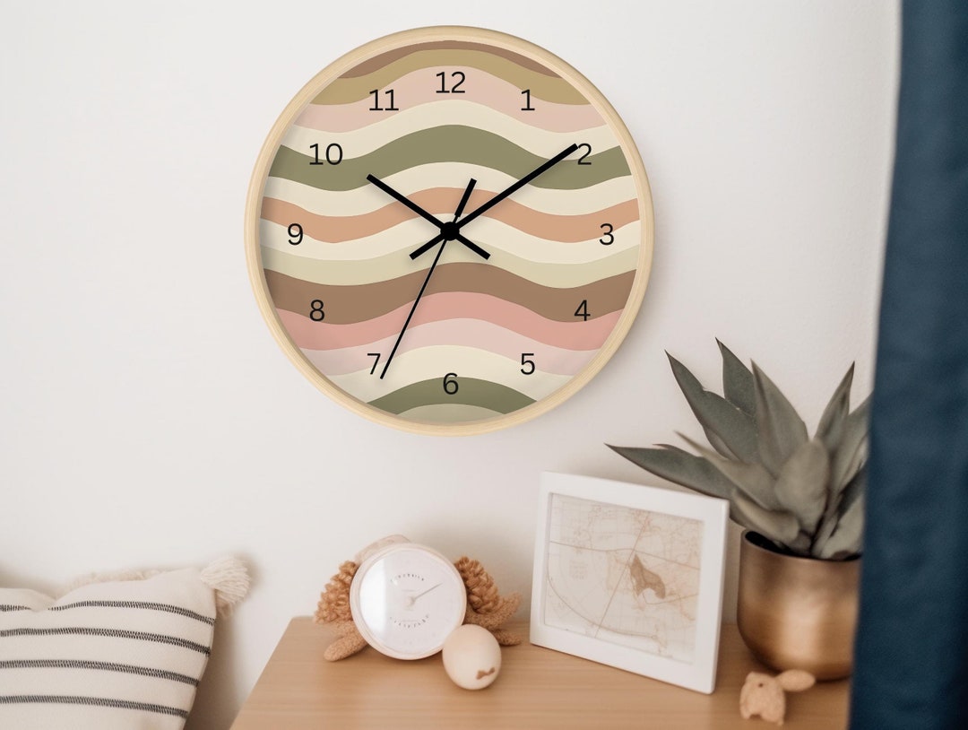 Boho Stripe Clock Modern Wall Clock Neutral Kitchen Clock Scandi Decor ...