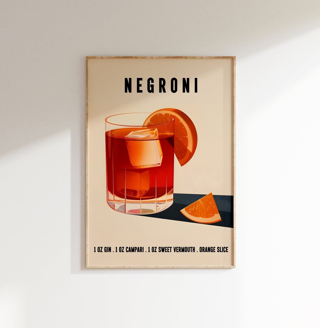 Negroni Print Bar Cart Decor Negroni Poster Kitchen Wall Art Negroni ...