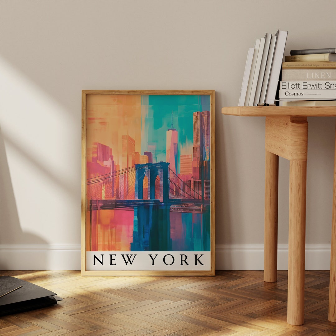 Impression de la ville de New York, résumé du pont de Brooklyn, horizon ...