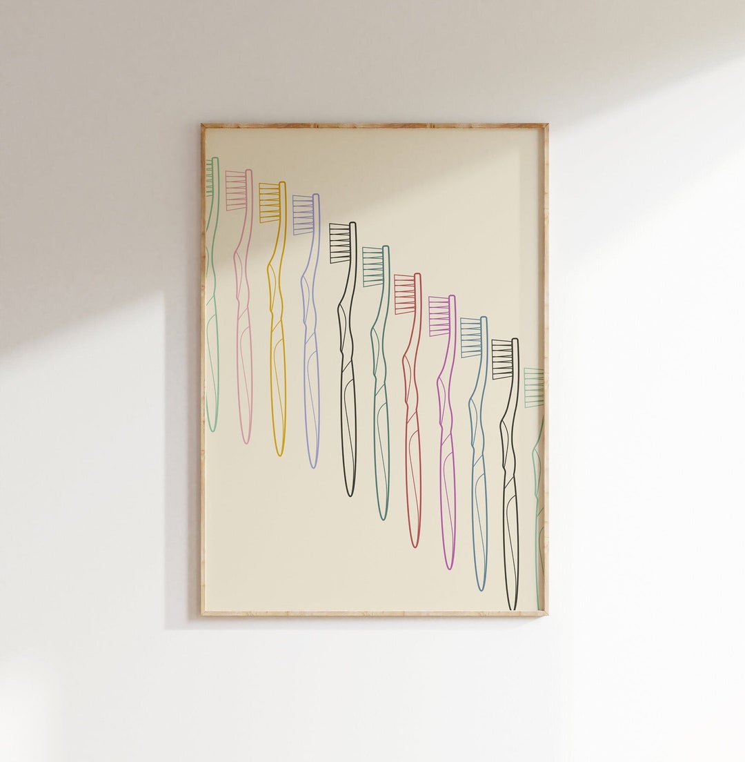 Toothbrush Print Brush Your Teeth Sign Kids Bathroom Decor Dentist Wall ...