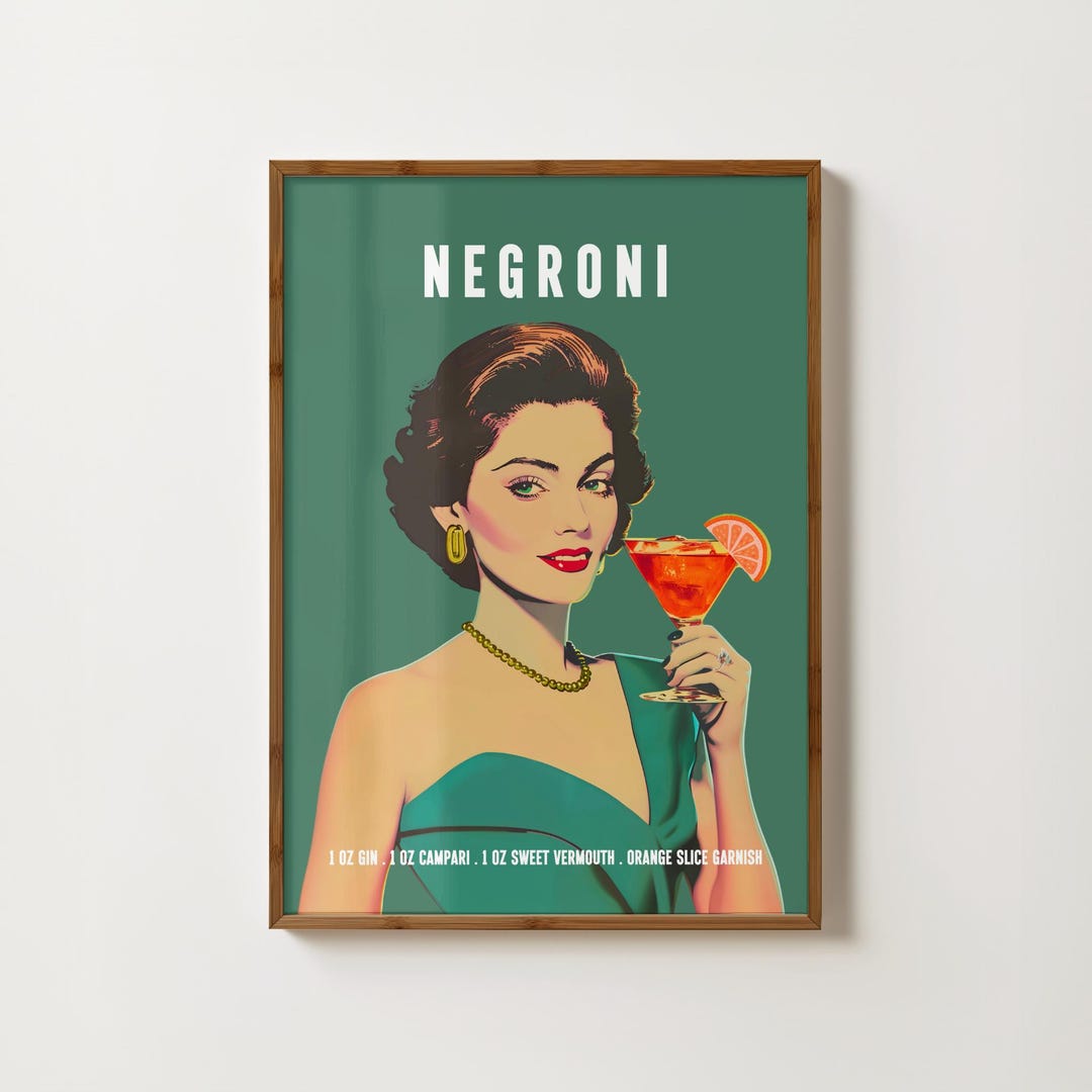 Negroni Print Retro Cocktail Print Negroni Poster Bar Cart Decor ...