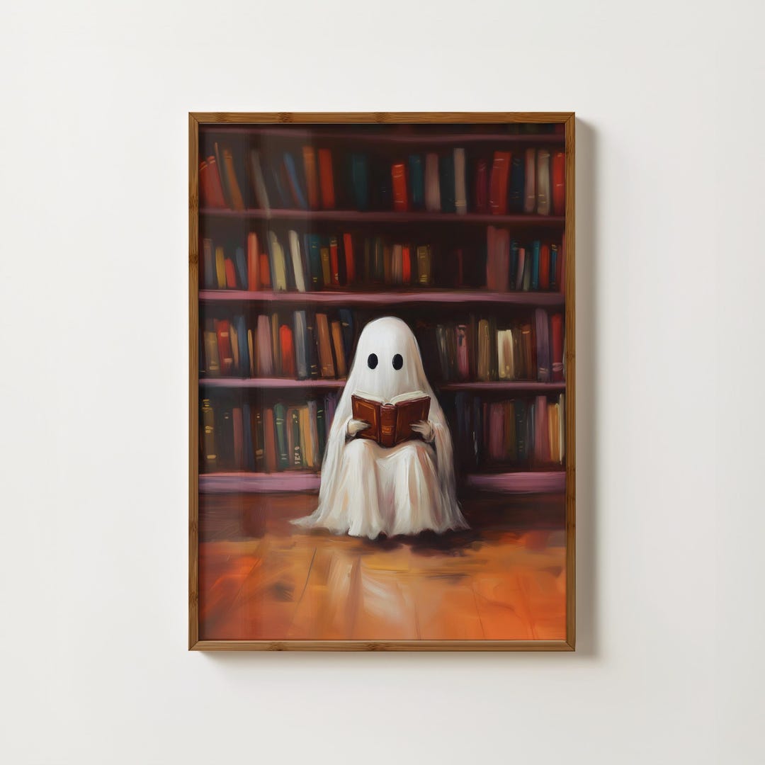Ghost Library Print Ghost Reading Wall Art Spooky Bookish Print ...
