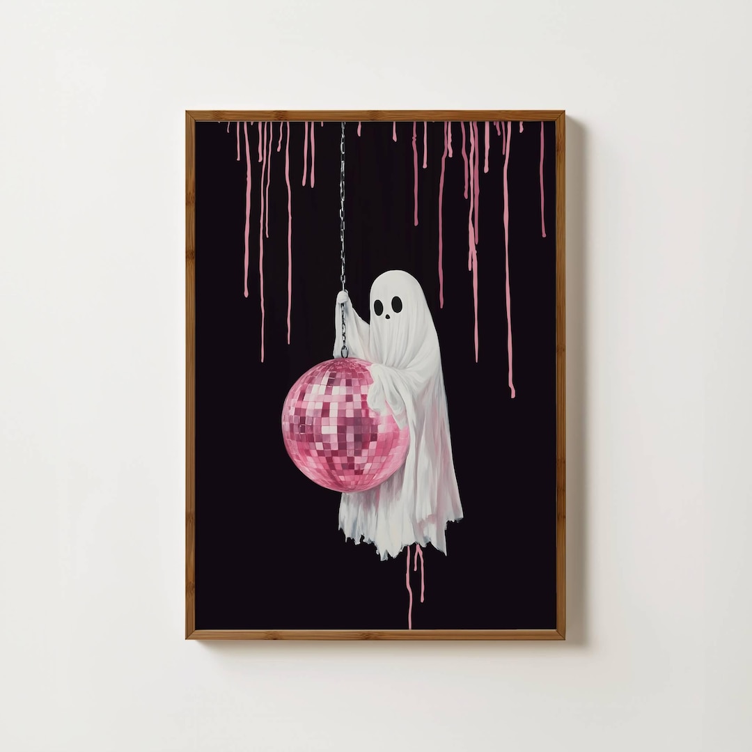 Disco Ball Ghost Print Pink Halloween Decor Trendy Ghost Painting ...