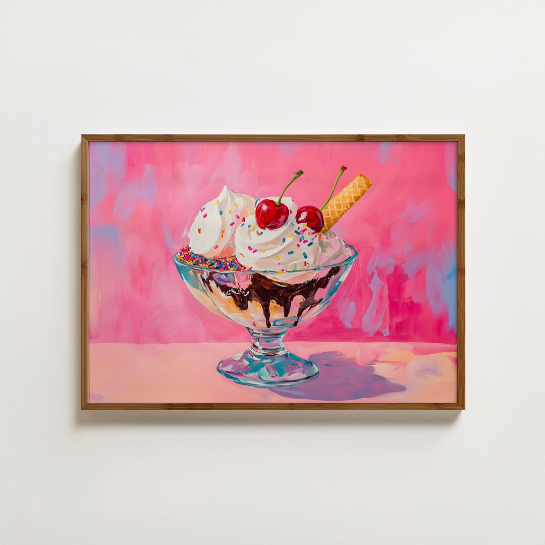 Pink Ice Cream Print Colourful Food Print Pink Kitchen Decor Ice Cream ...