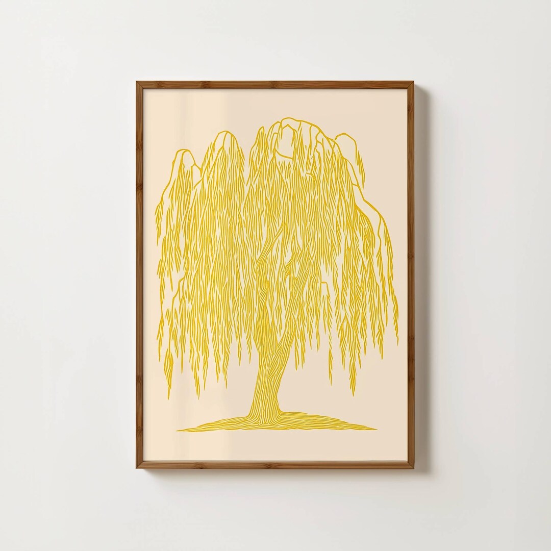 Willow Tree Print Linocut Tree Poster Yellow Tree Wall Art Botanical ...