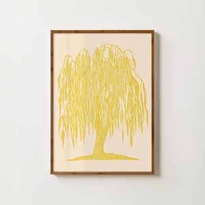 Willow Tree Print Linocut Tree Poster Yellow Tree Wall Art Botanical ...