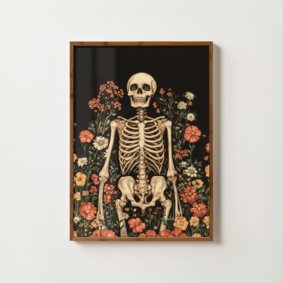 Floral Skeleton Print Botanical Skeleton Painting Trendy Halloween ...