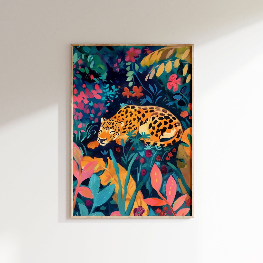 Sleeping Cheetah Print Eclectic Cheetah Wall Art Preppy Leopard Poster ...