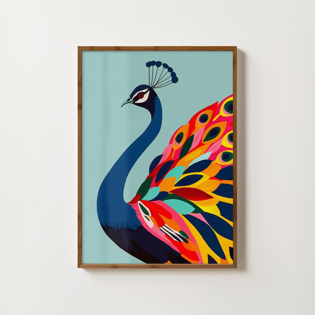 Blue Peacock Print Peacock Wall Art Peacock Nursery Decor Tropical Bird ...