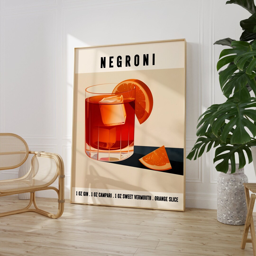 Negroni Print Bar Cart Decor Negroni Poster Kitchen Wall Art Negroni ...