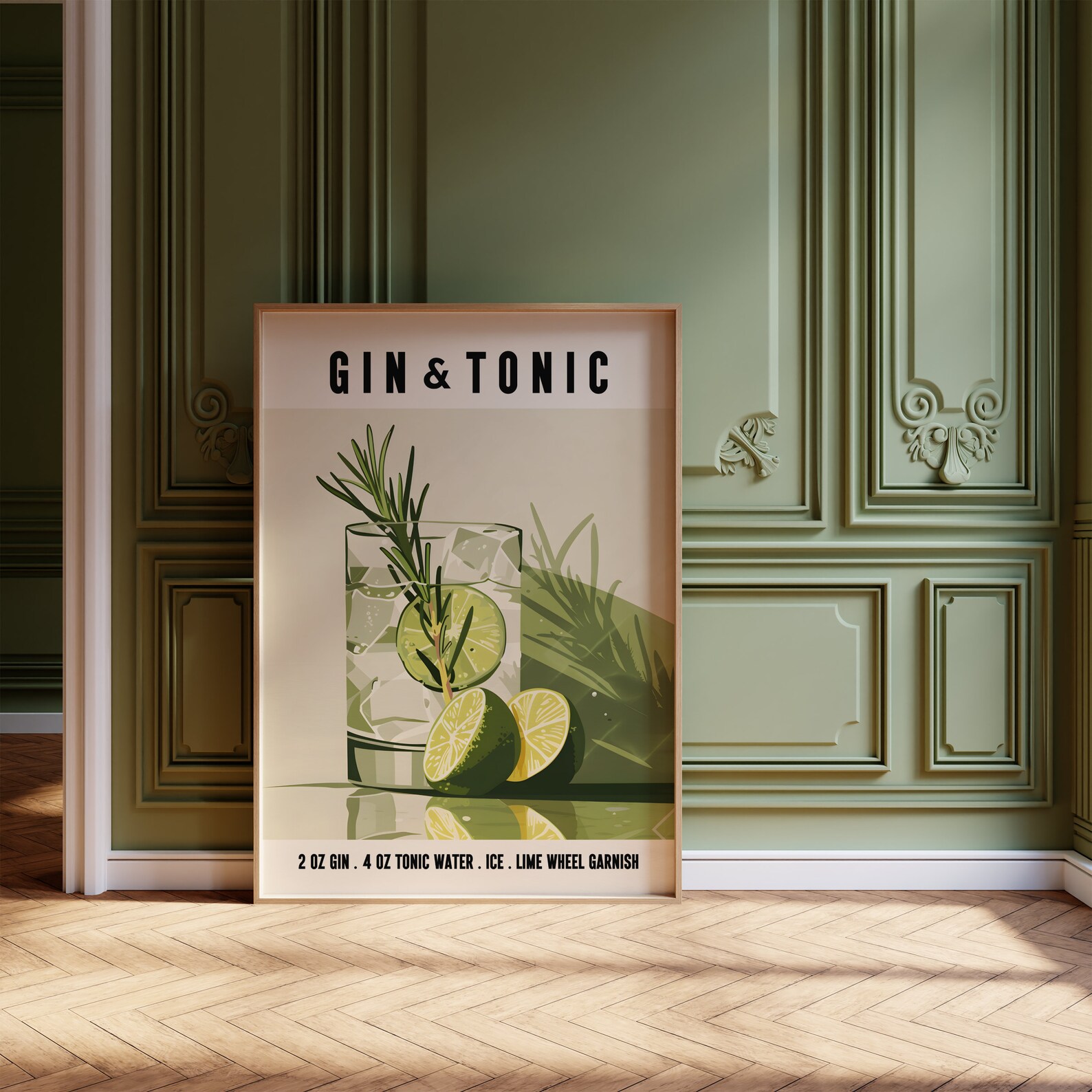 Gin & Tonic Print Retro Cocktail Poster Gin and Tonic Wall Art Bar Cart ...